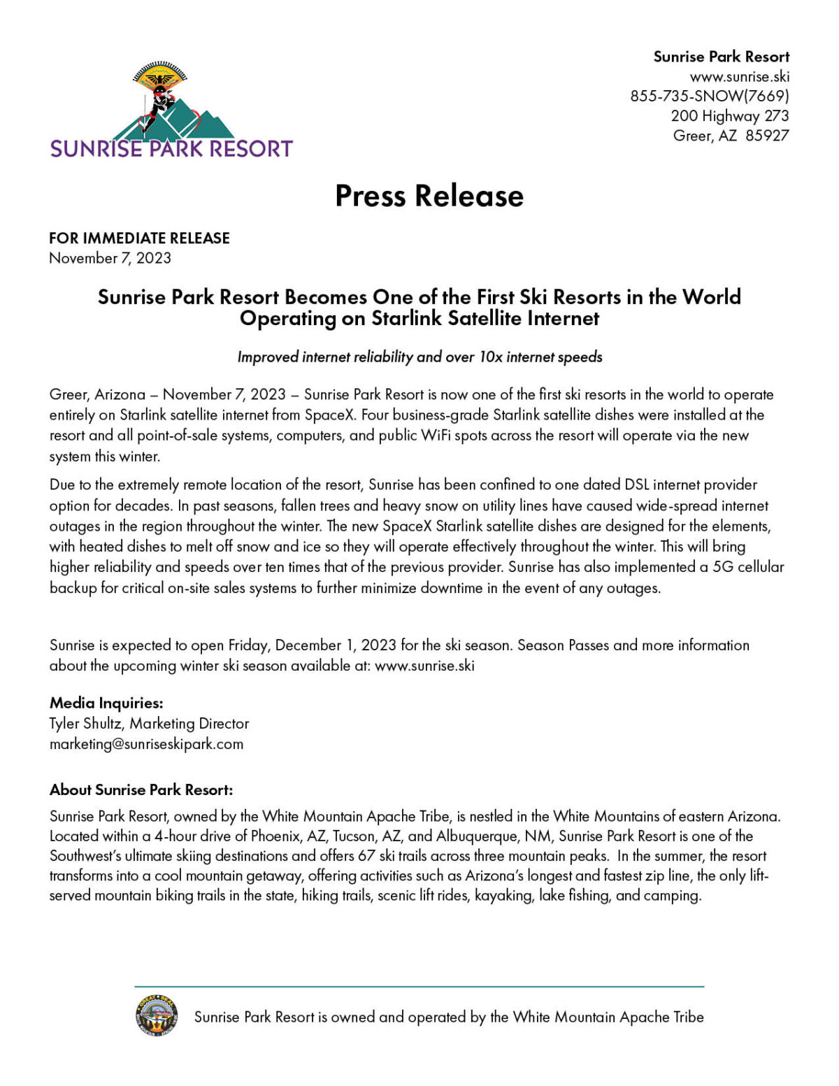 Sunrise Park Resort Becomes One of the First Ski Resorts in the World ...
