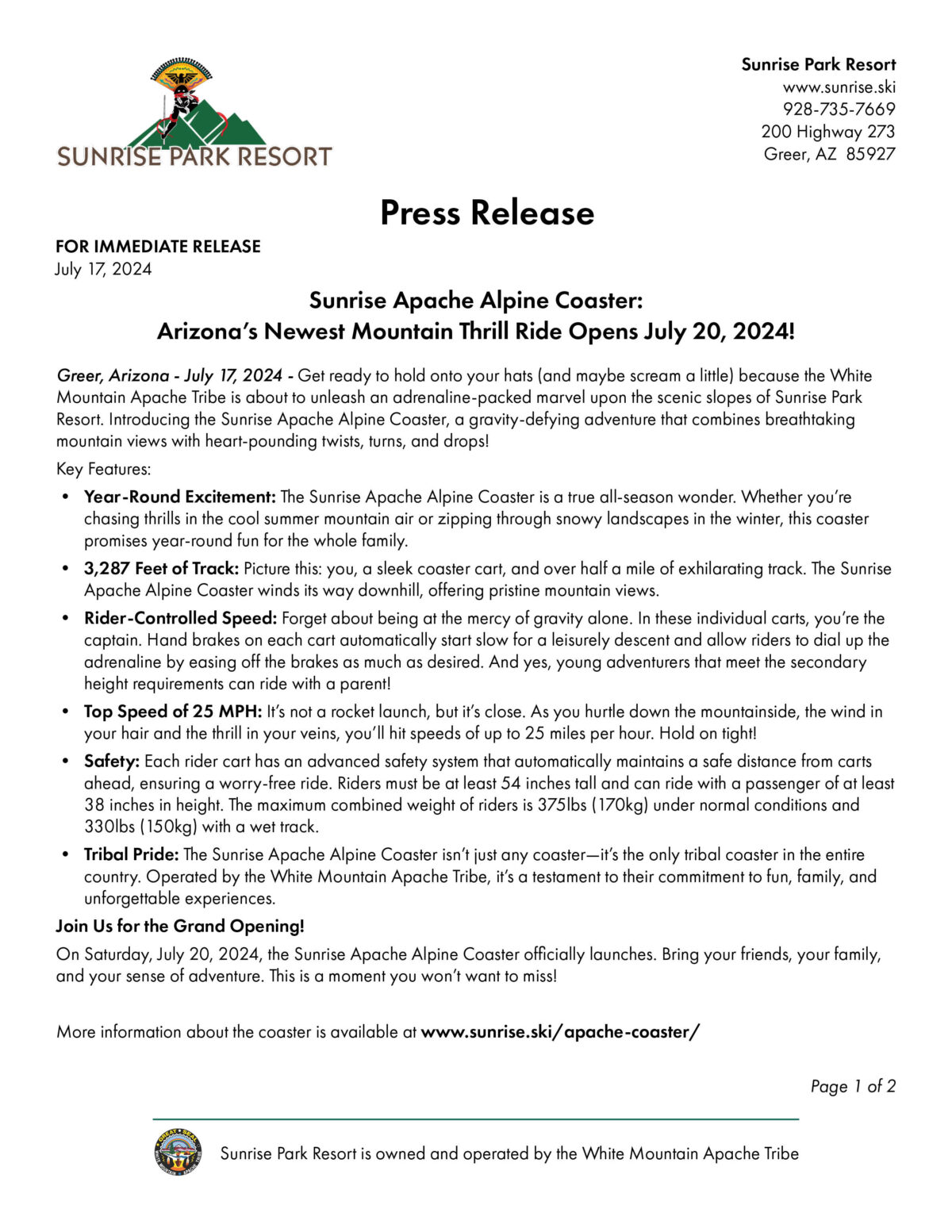 Sunrise Apache Alpine Coaster: Arizona’s Newest Mountain Thrill Ride ...